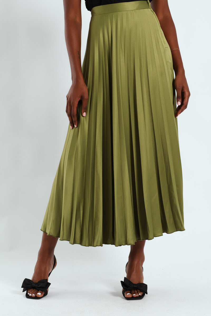 Long Length Pleated Skirt - Olive – LEGiT