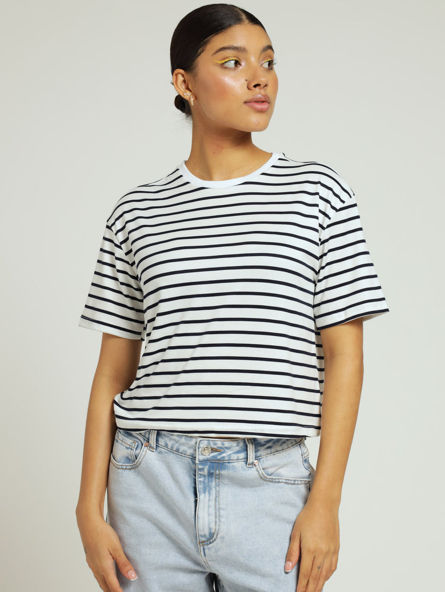 Stripe Drop Shoulder Tee - Navy/White – LEGiT