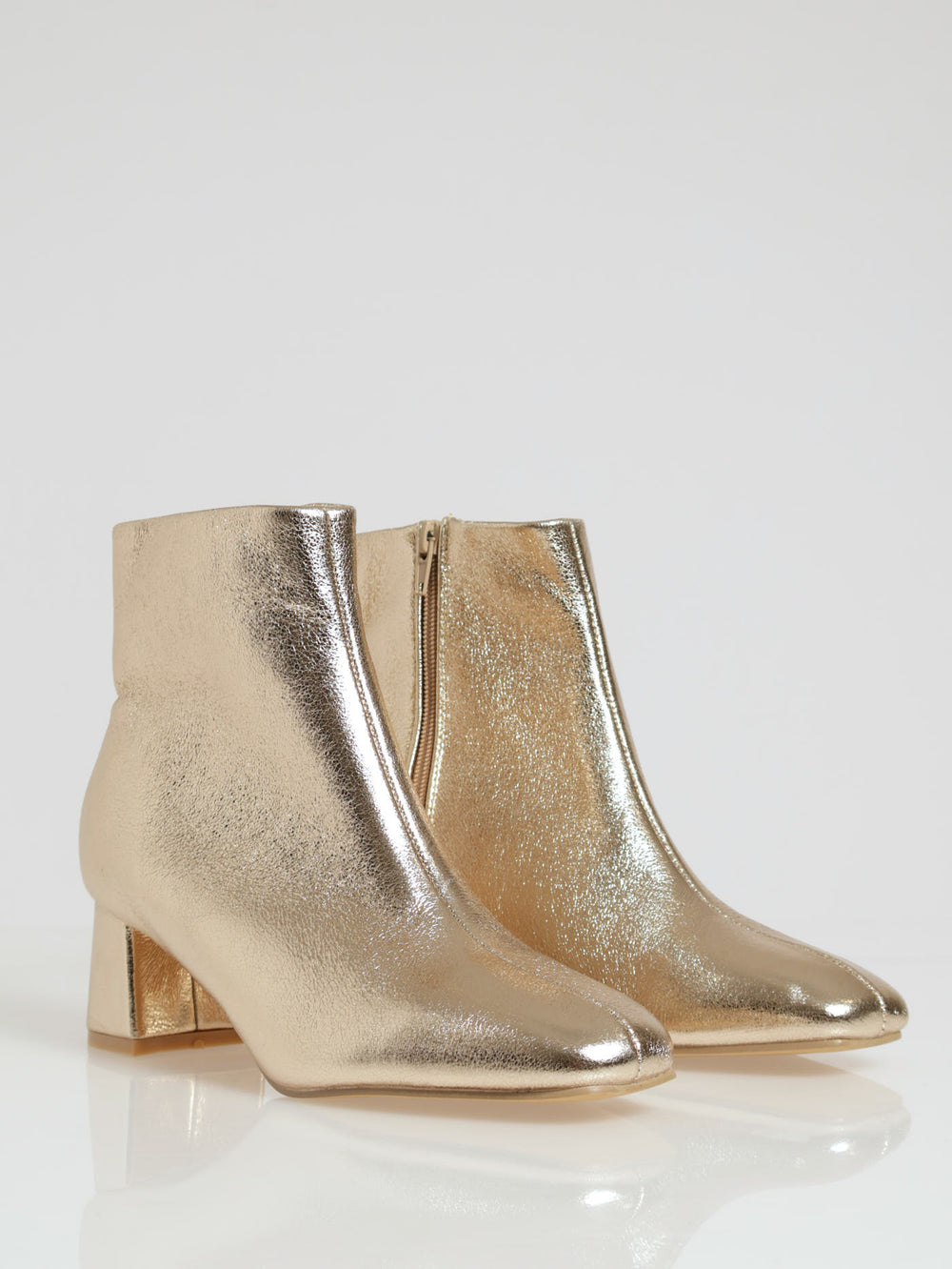 Heeled Ankle Square Toe Metallic Boot - Gold – LEGiT
