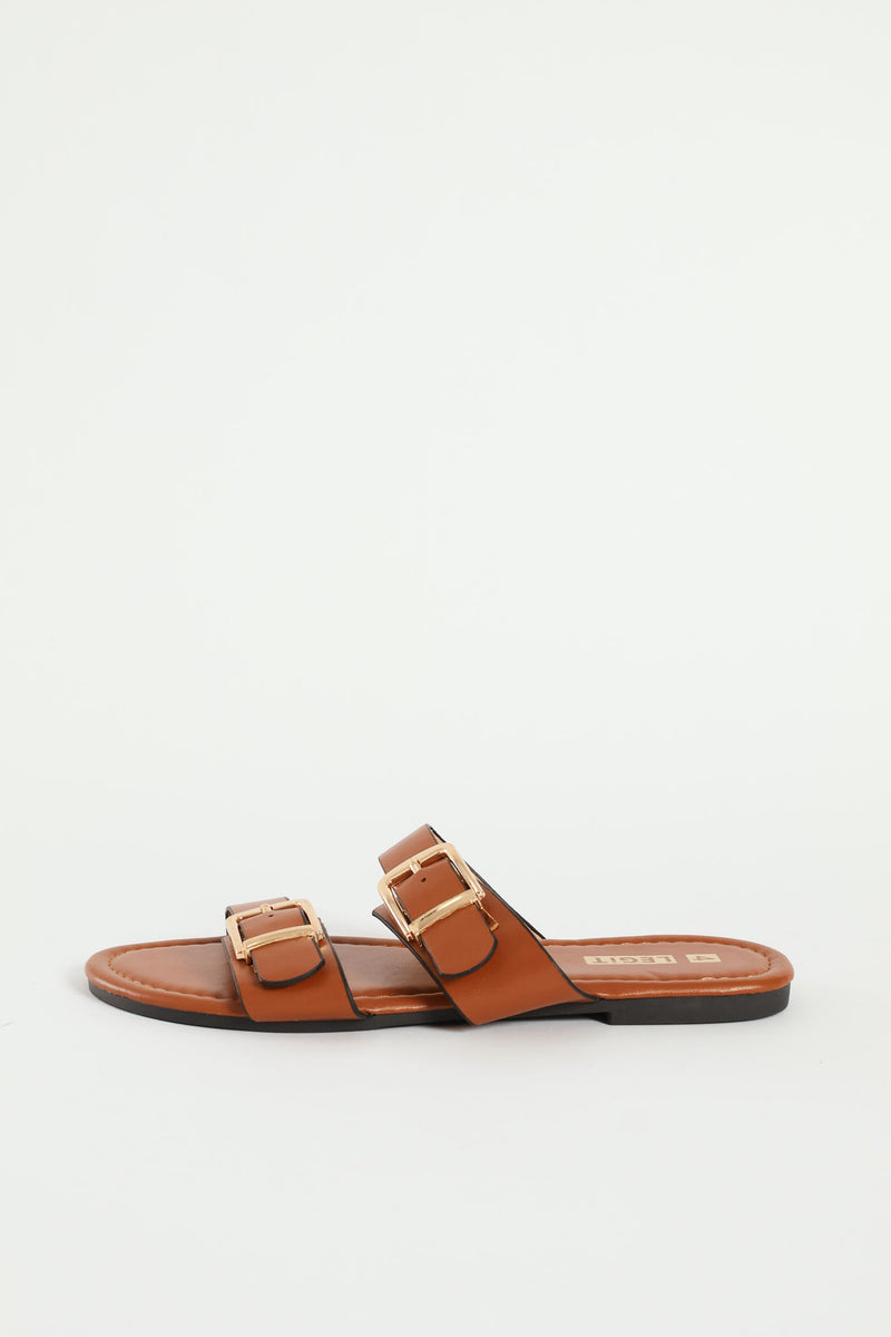 Edged Two Strap Mule Sandal - Tan – LEGiT