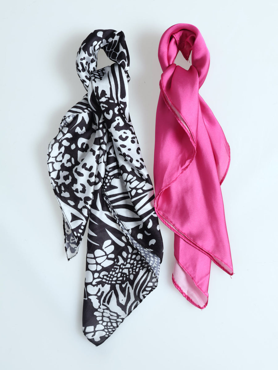 2 Pack Geo Animal & Colour Satin Scarf – LEGiT