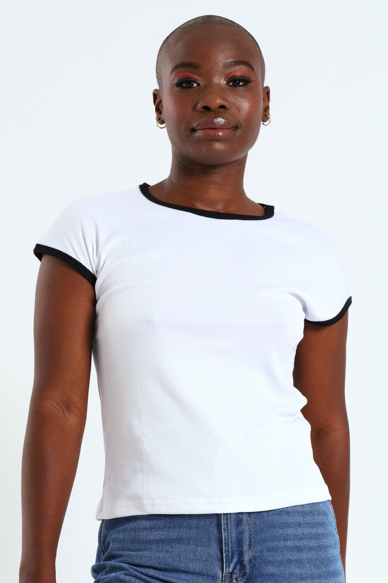 Contrast Binding Rib Tee - White – LEGiT