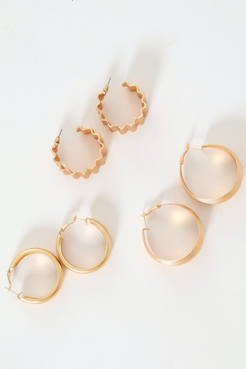 3 Pack Chunky Brushed Hoop Earrings - Gold – LEGiT