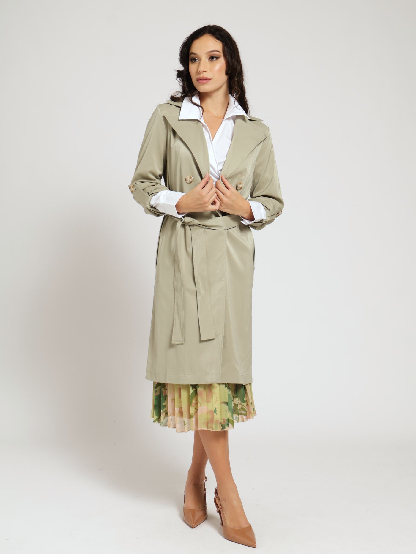 Unlined Shimmer Light Weight Trench Coat - Sage – LEGiT