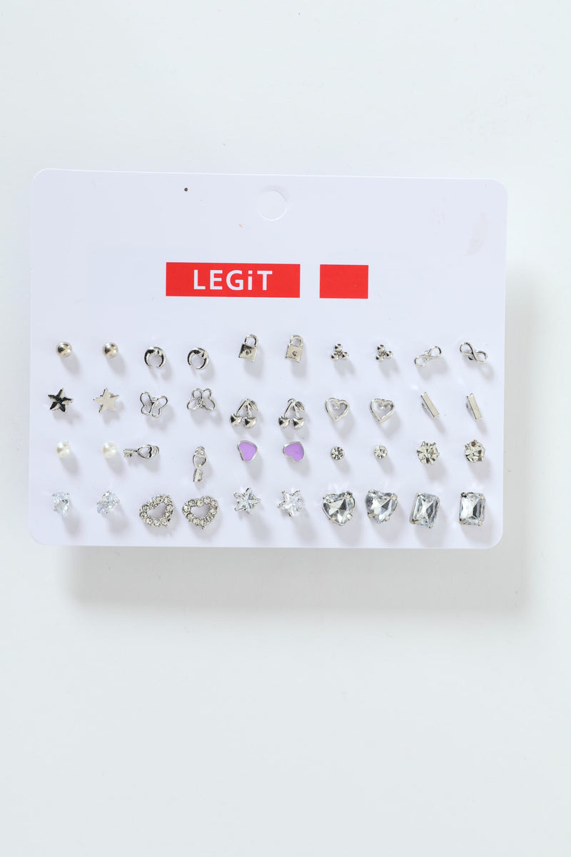 20 Pack Novelty Stud Earrings - Silver – LEGiT