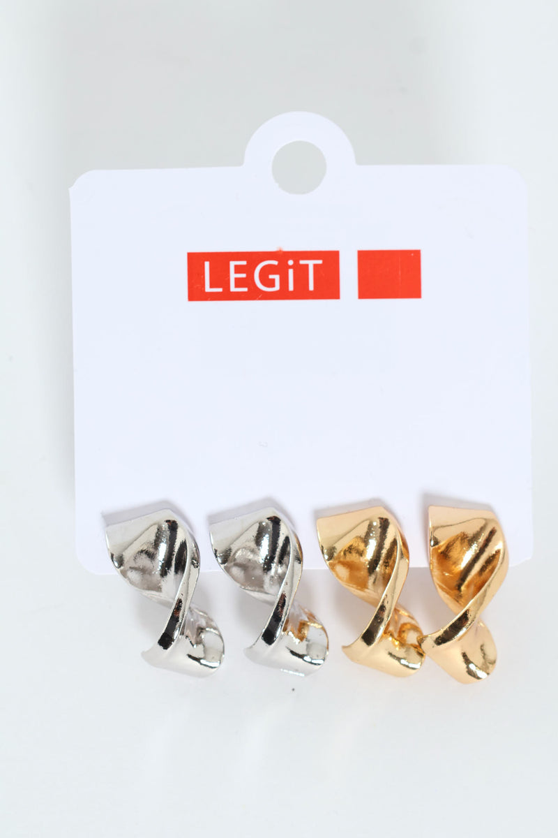 2 Pack Twisted Statement Earrings - Gold – LEGiT