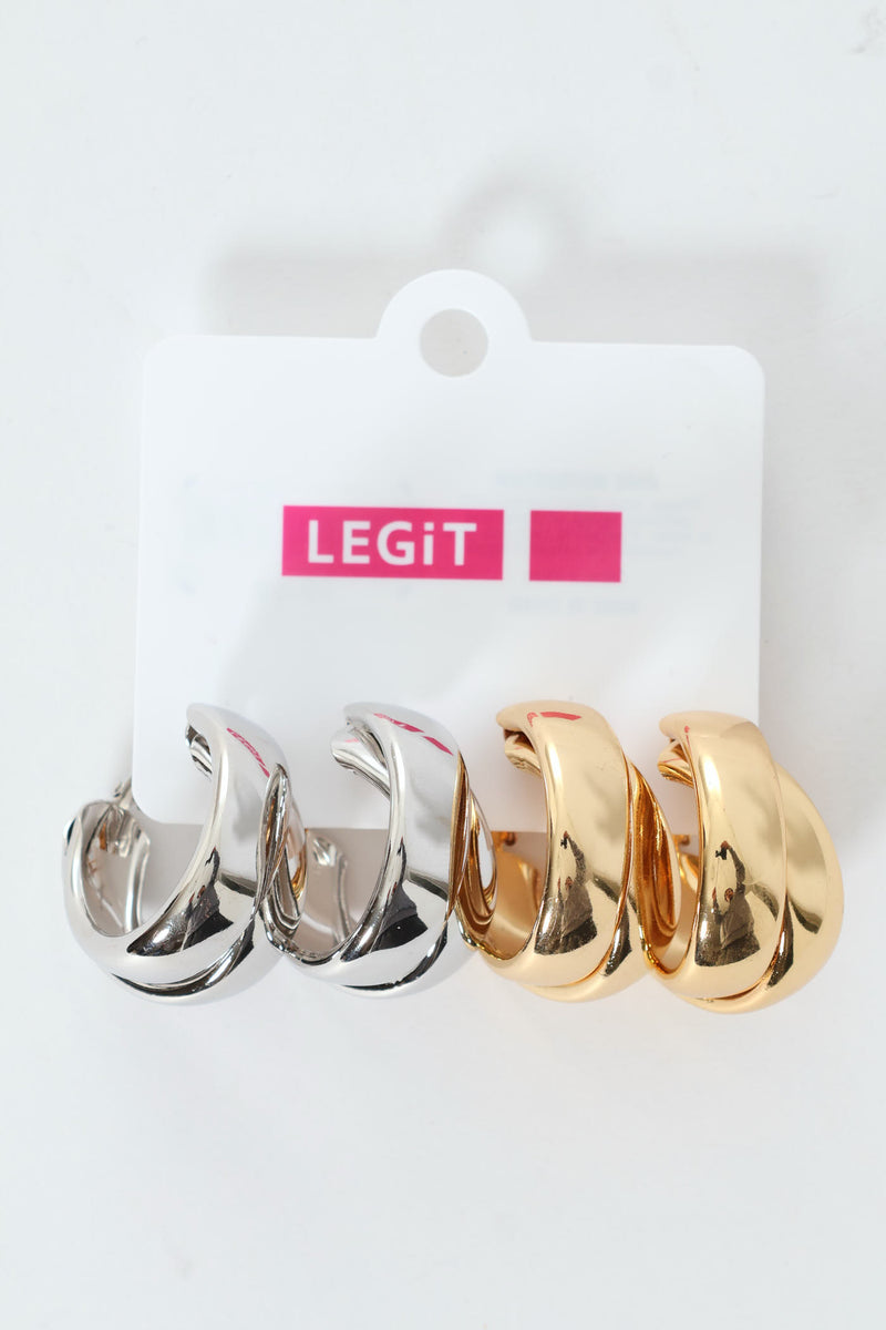 2 Pack Double Hoop Earrings - Silver – LEGiT