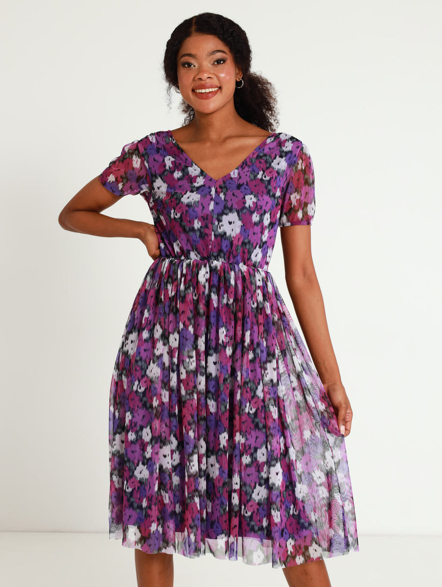 Short Sleeve Floral Waisted Prom Dress – LEGiT