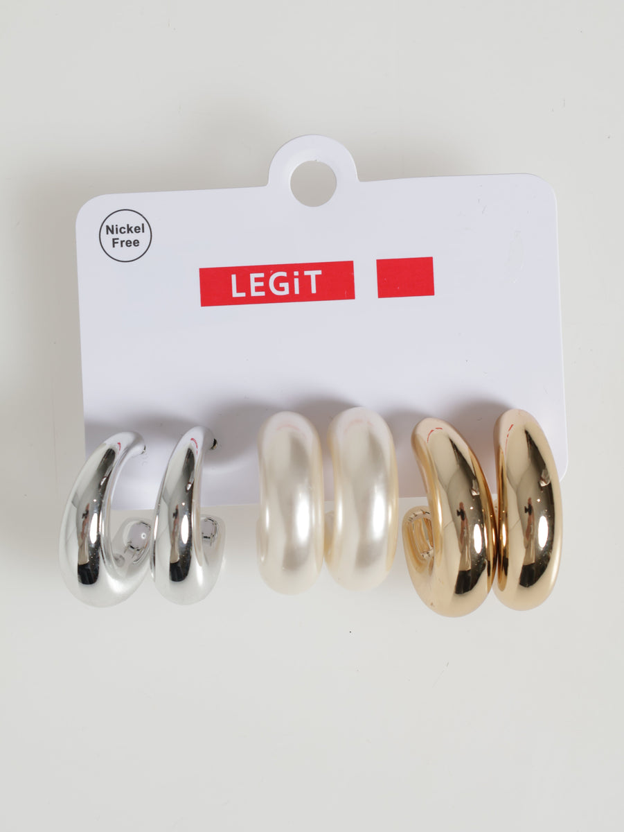 3 Pack Chunky Hoop Earrings - Multi – LEGiT