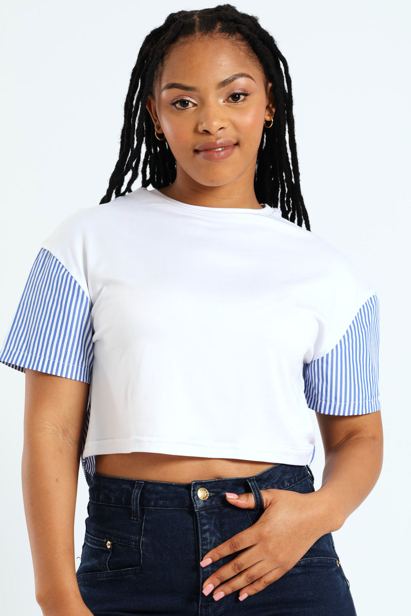 Stripe Knit Woven Combo Tee - White/Blue – LEGiT