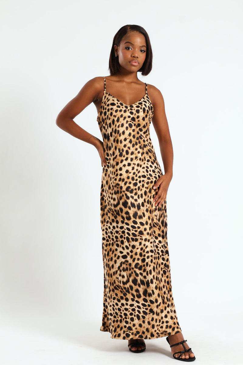 Sleeveless Animal Print Satin Dress - Animal – LEGiT