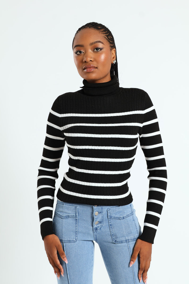 Cable Knit Polo Neck - Black/White – LEGiT