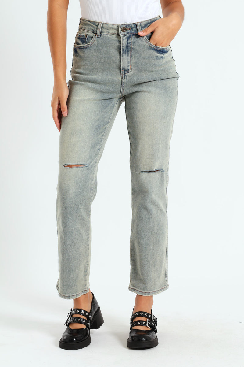 Slash Knee Slim Leg Tea Stain Jean - Ink – LEGiT