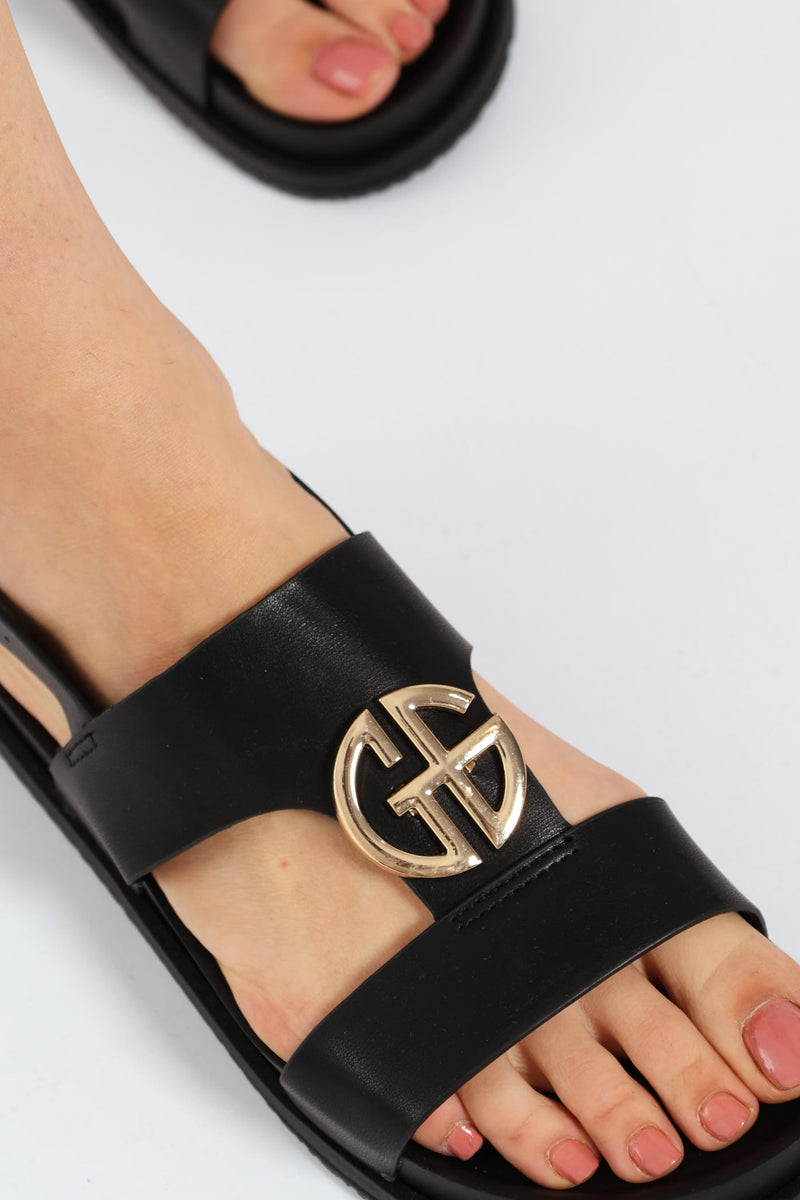 Centered Emblem Moulded H-Strap Sandal - Black – LEGiT