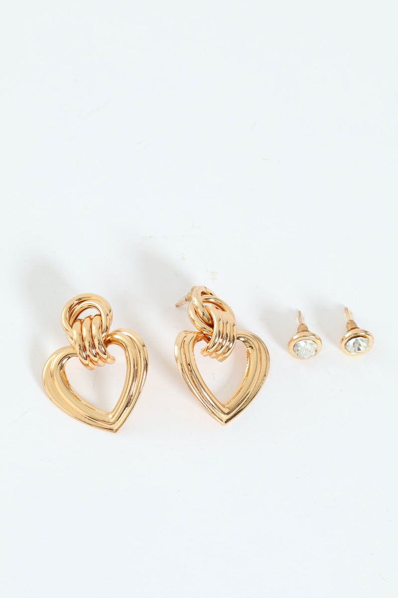 2 Pack Chunky Heart & Diamante Stud Earrings - Multi – LEGiT