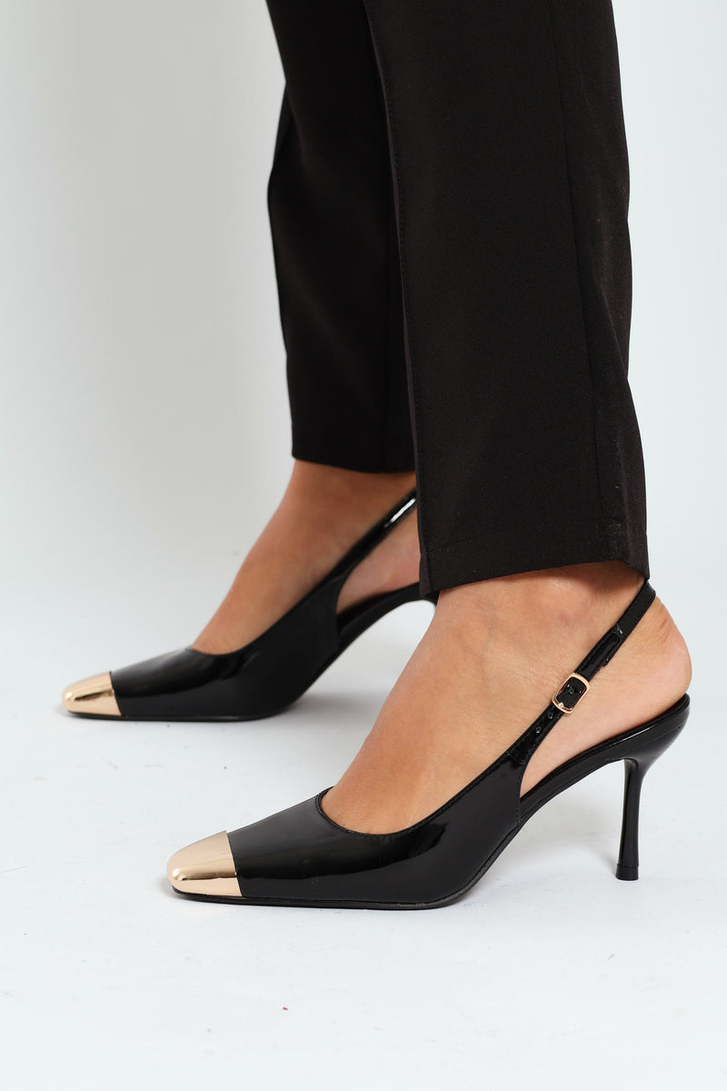 Hi Shaped Chiselled Pointy Patent Metal Toe Cap Heel - Black – LEGiT