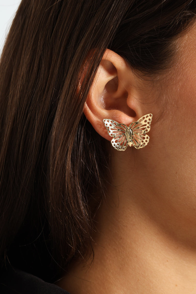 2 Pack Diamante Teardrop And Butterfly Stud Earrings - Gold – LEGiT