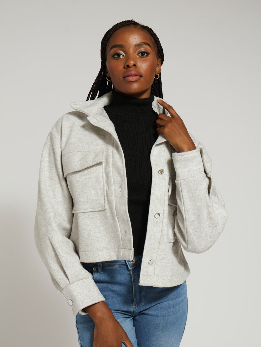 Cropped Fancy Button Shacket - Grey Melange – LEGiT