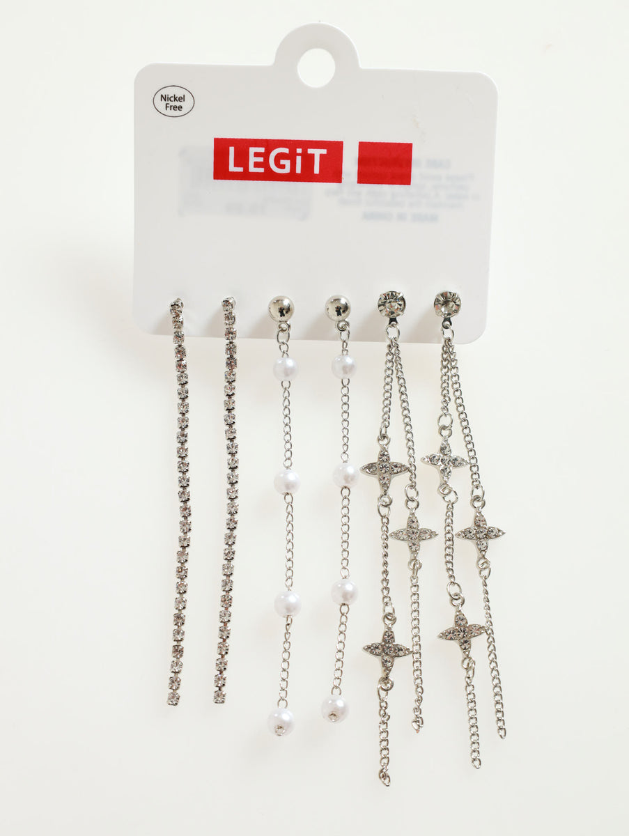 3 Pack Cluster Hanging Stars And Pearls Earrings – LEGiT