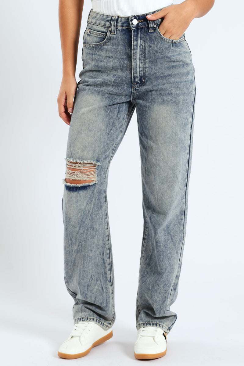 Distressed Bleach Effect Straight Leg Jean - Ink – LEGiT