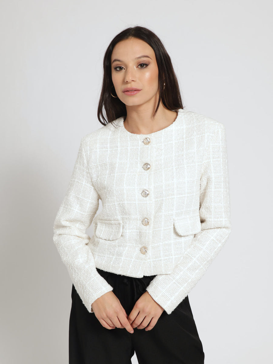 Tweed Boxy Fit Jacket - Cream – LEGiT