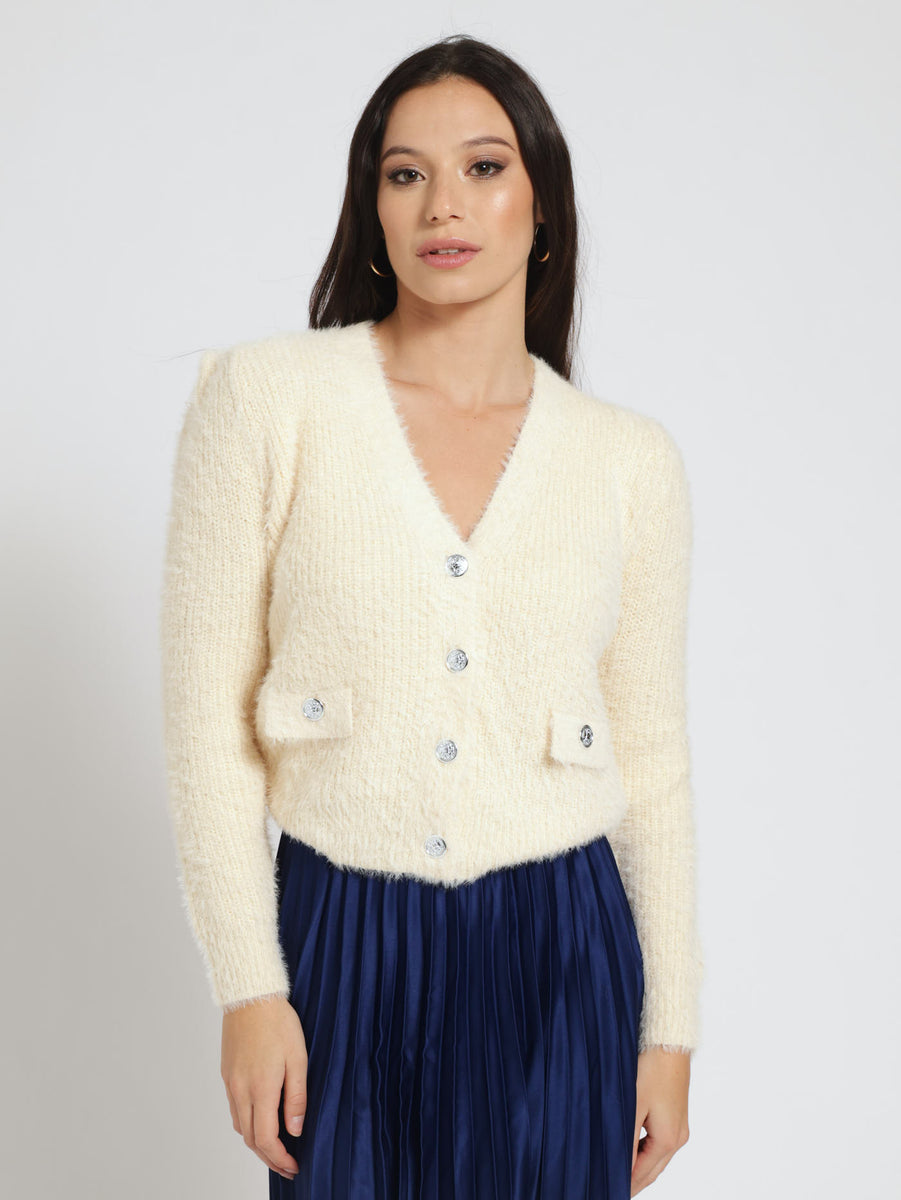Long Sleeve Fluffy Cardigan - Cream – LEGiT
