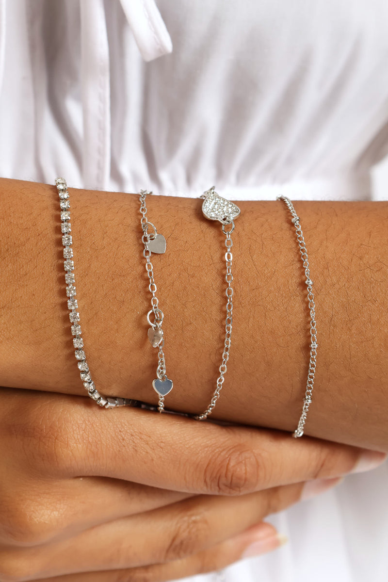 4 Pack Diamante Heart Anklets - Silver – LEGiT