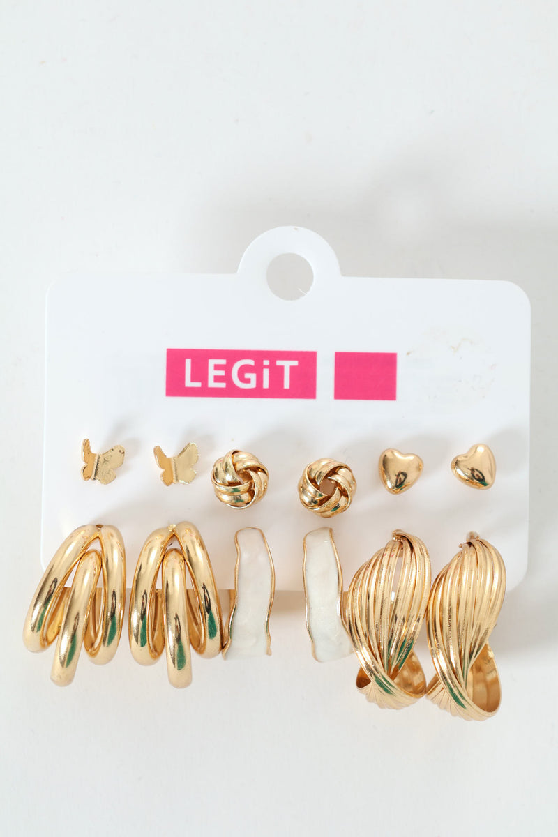 6 Pack Studs & Variety Hoop Earrings - Gold – LEGiT