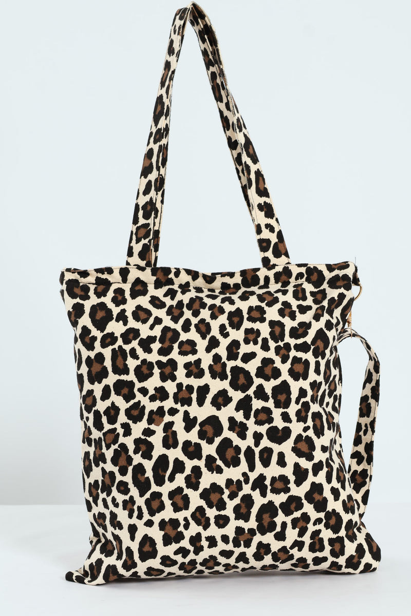 Animal Print Slogan Canvas Shopper Bag - Brown – LEGiT