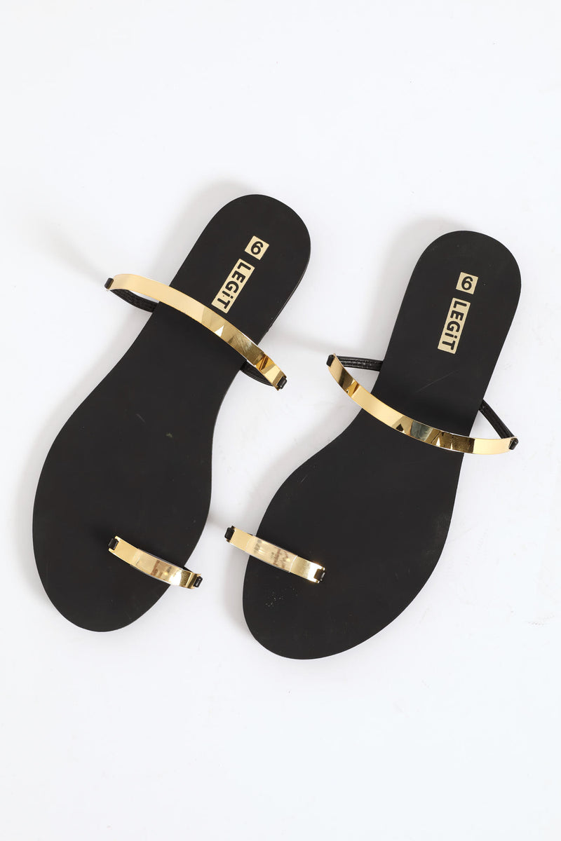 Push In Sandal With Gold Strap Detail - Black – LEGiT