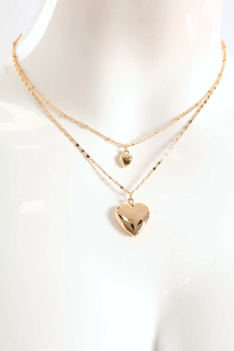 2 Layer Locket Heart Pendant And Matching Earrings - Gold – LEGiT