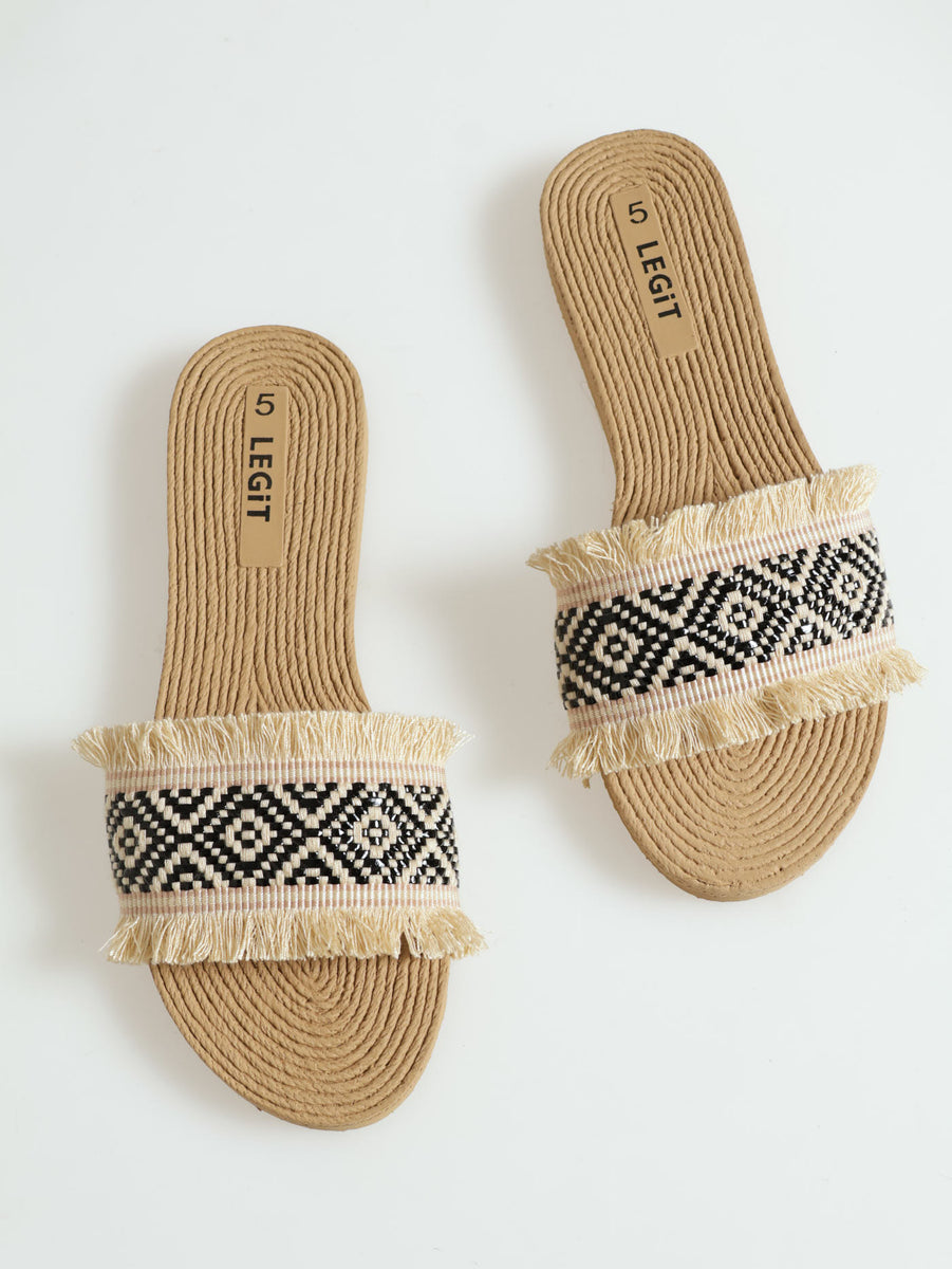 Multi Colour One Strap Patterned Raffia Mule Sandal – LEGiT