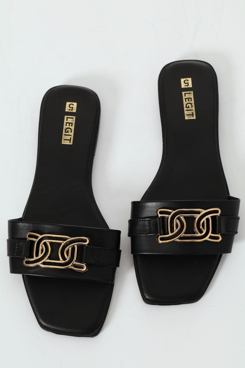 Flat One Strap Mule Sandal - Black – LEGiT