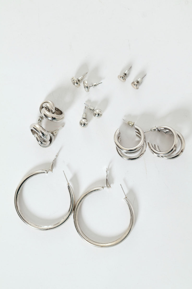6 Pack Variety Stud & Statement Hoop Earrings - Silver – LEGiT