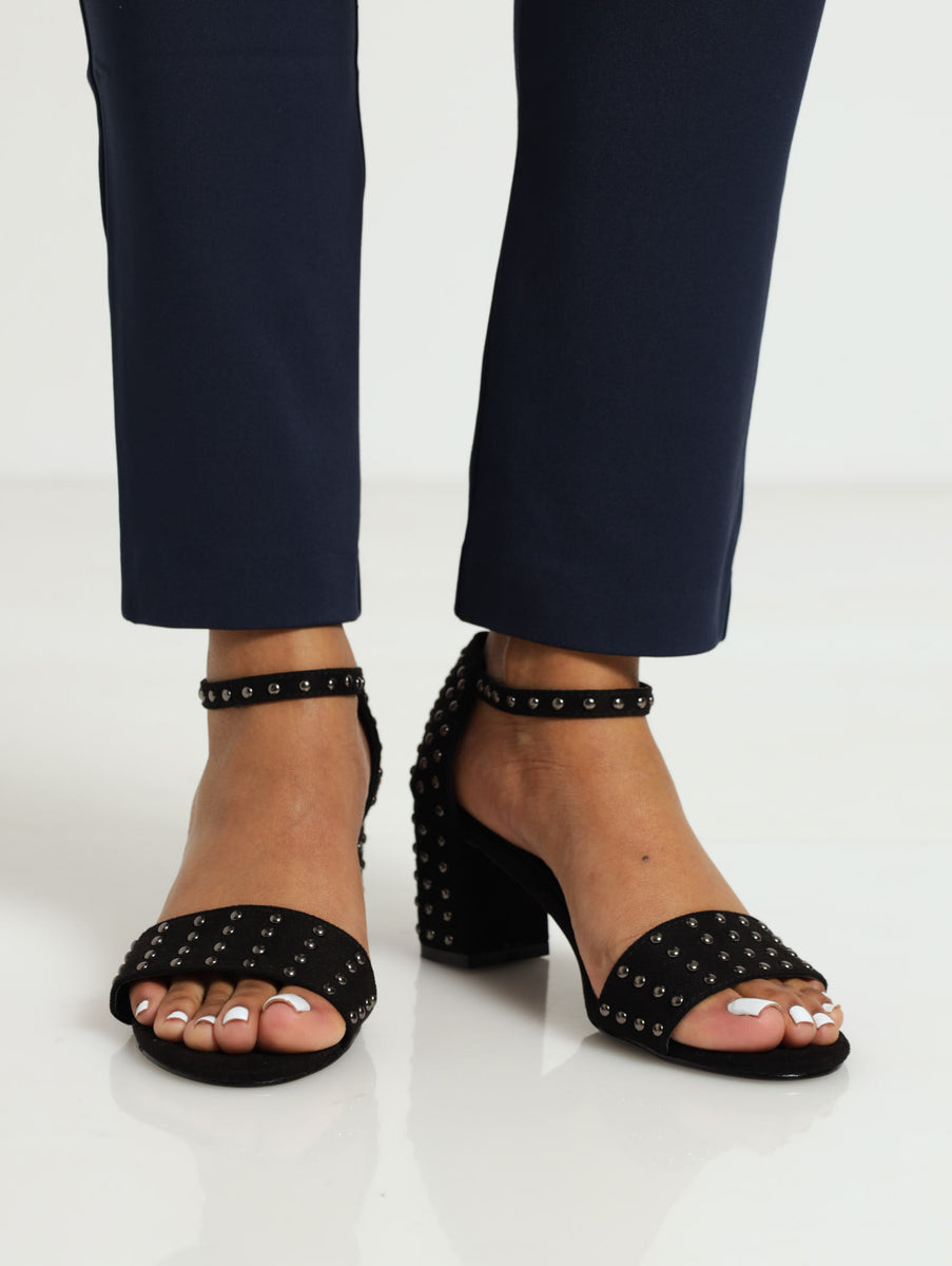 Fully Studded Low Block Heel With Ankle Strap – LEGiT