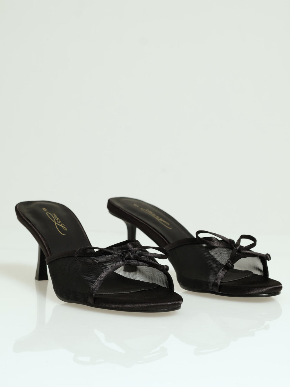 Mid Shaped Mesh Slingback Mule Heel With Bow - Black – LEGiT