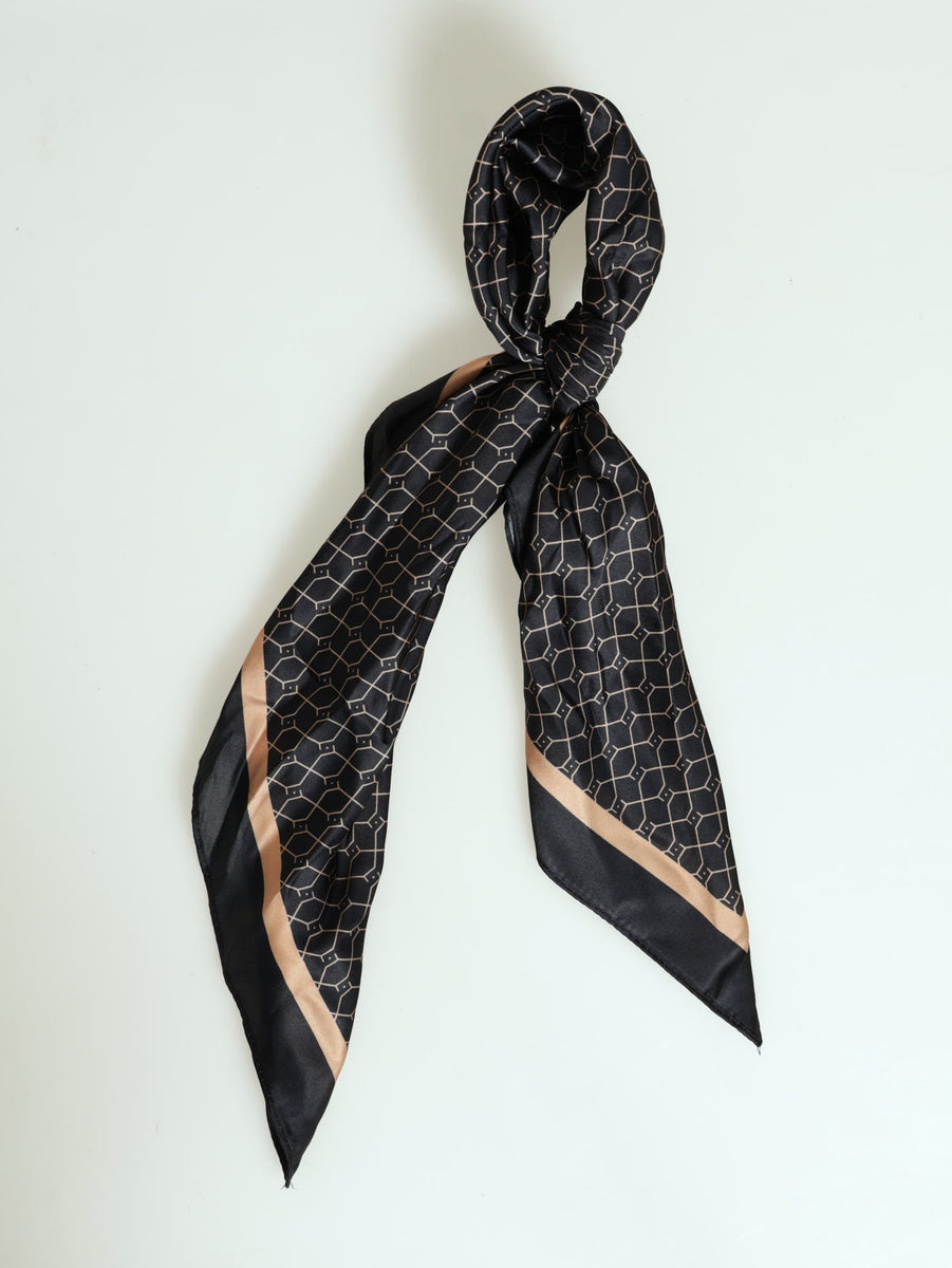 Monogram Satin Scarf - Black/Beige – LEGiT