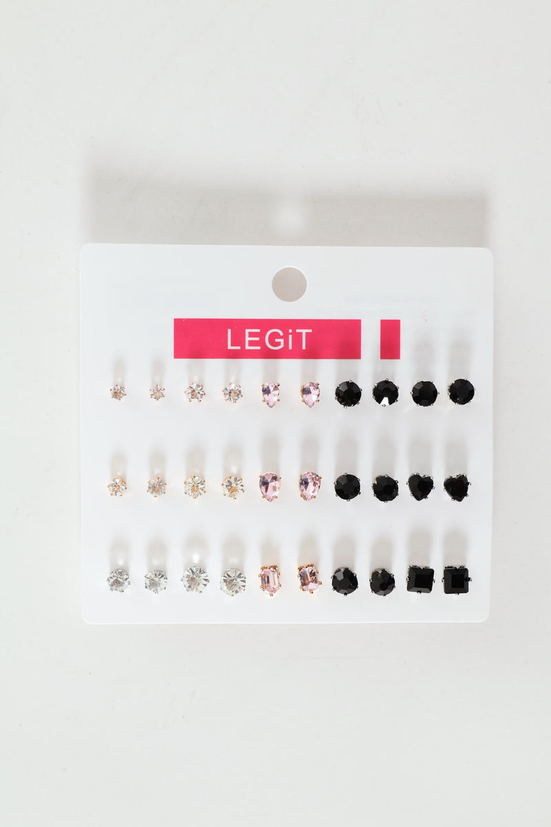 15 Pack Variety Gem Stud Earrings - Gold – LEGiT