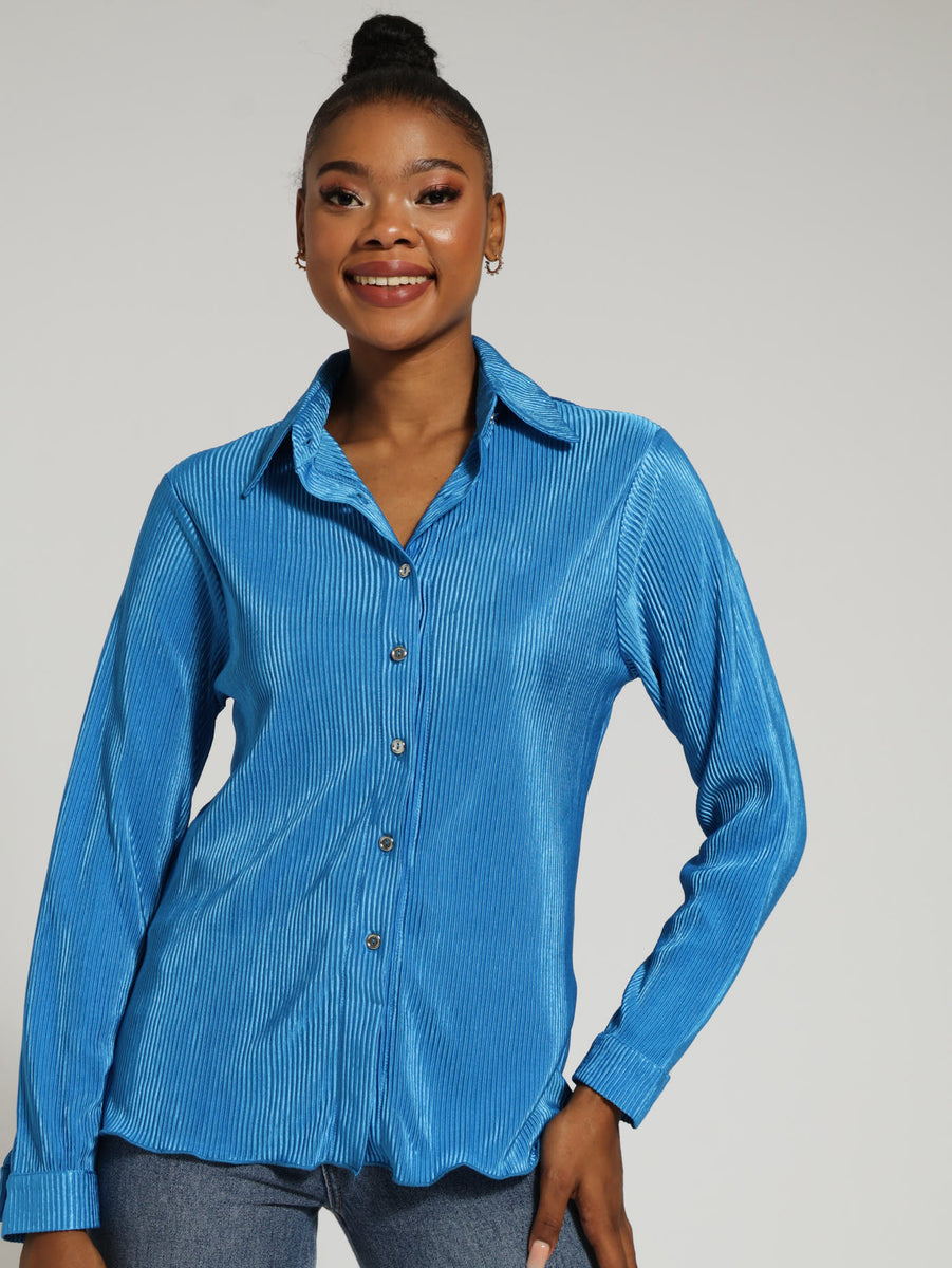 Button Down Cuffed Bodre Shirt - Blue – LEGiT