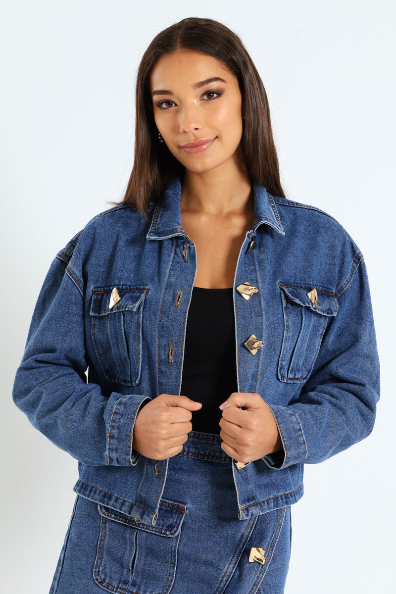 Gold Button Denim Jacket - Medium Wash – LEGiT