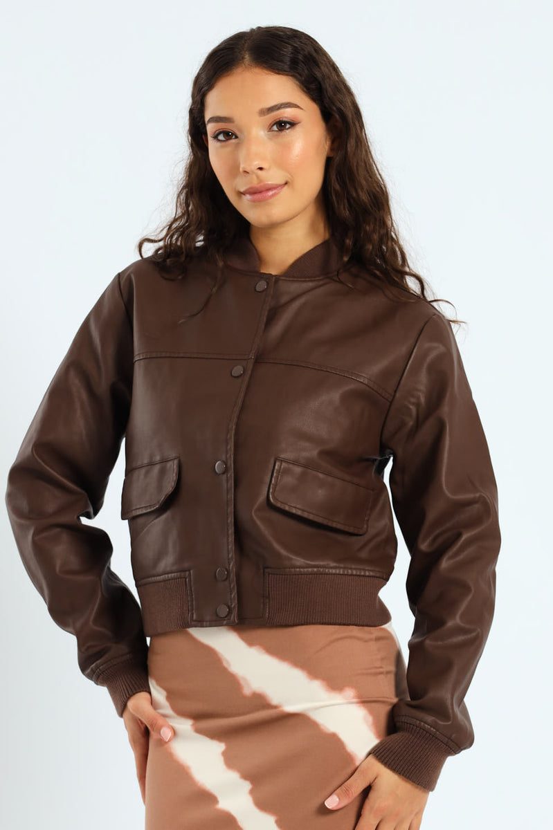 PU Bomber Jacket - Bitter Chocolate – LEGiT