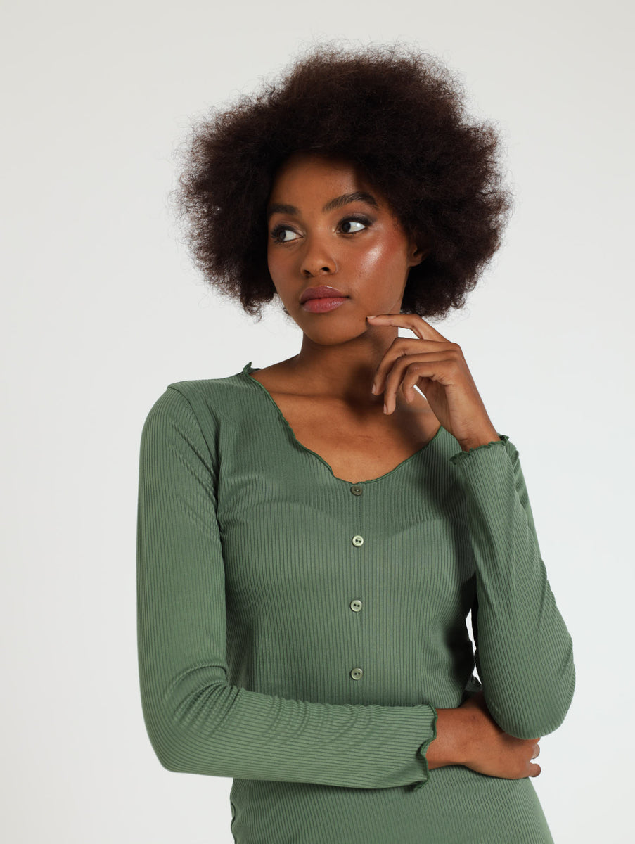 Long Sleeve Button Front Flossed Crop Top – LEGiT