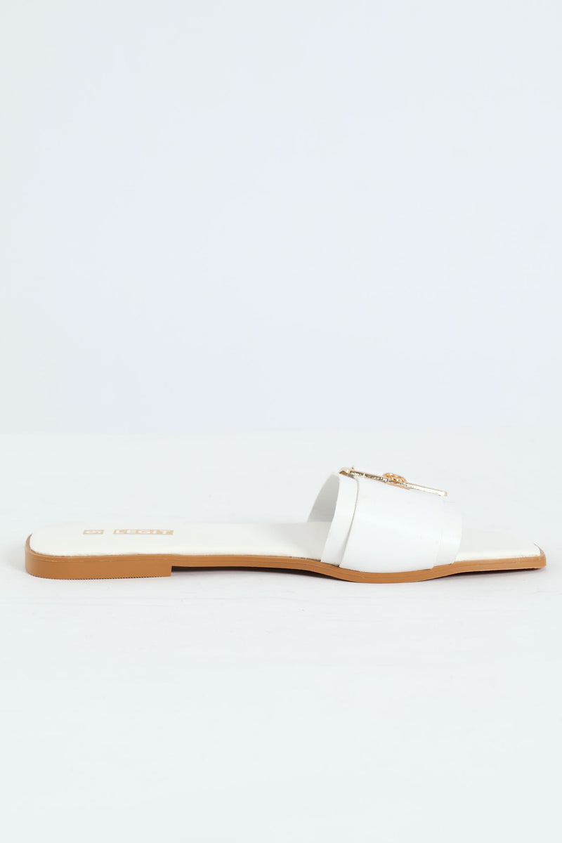 Flat One Strap Buckle Mule Sandal - White – LEGiT