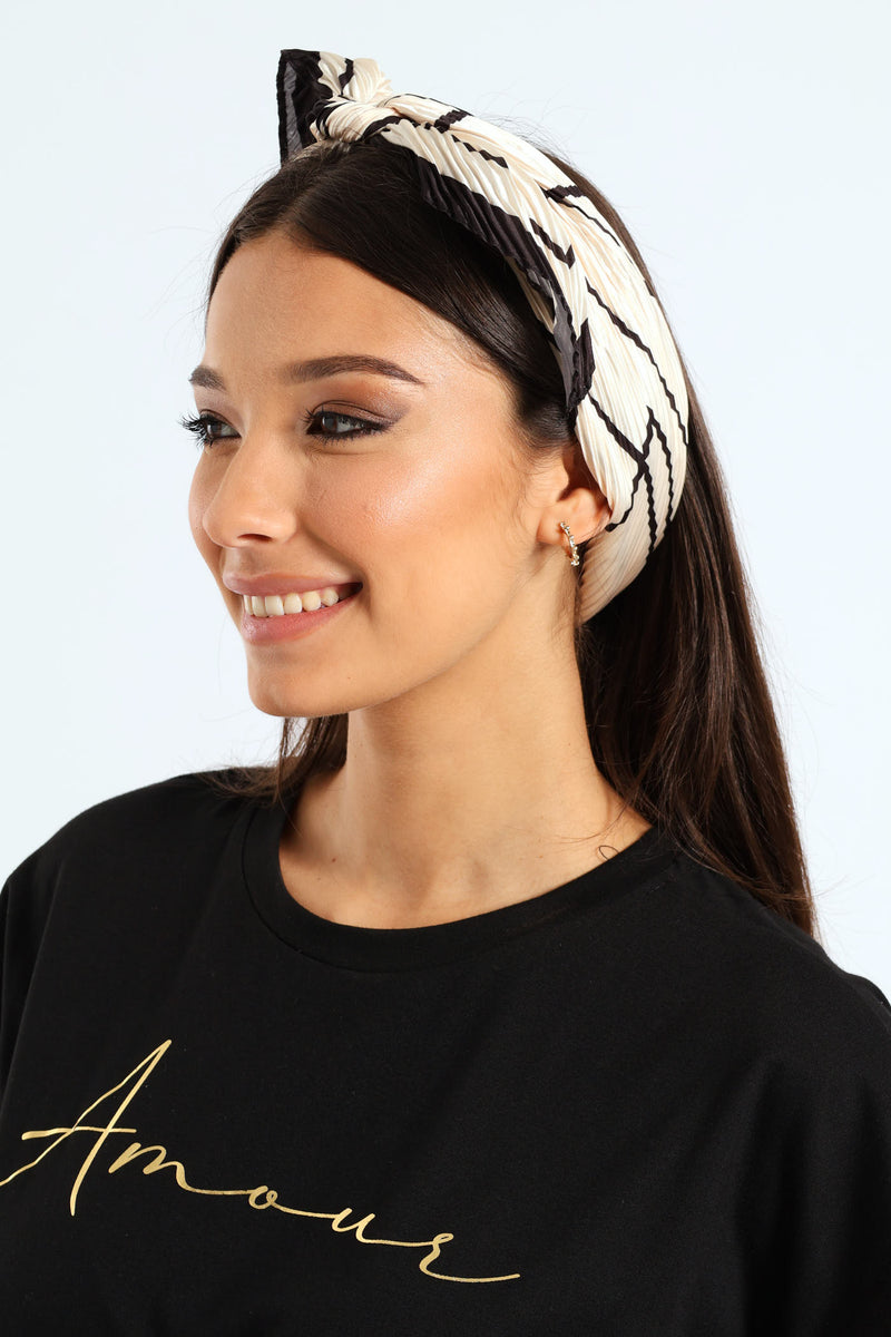 Abstract Line Pleated Satin Scarf - Black/Cream – LEGiT