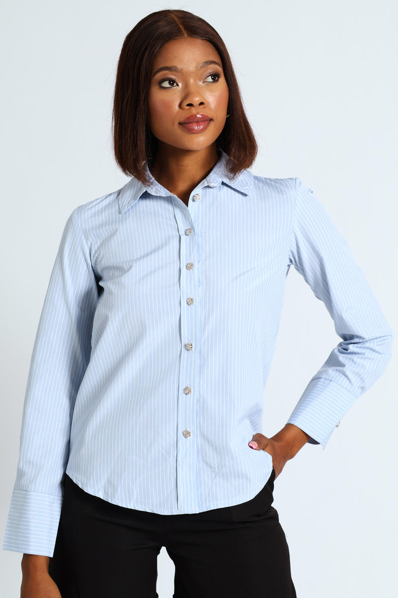Contrast Stripped Blue Button Shirt – LEGiT