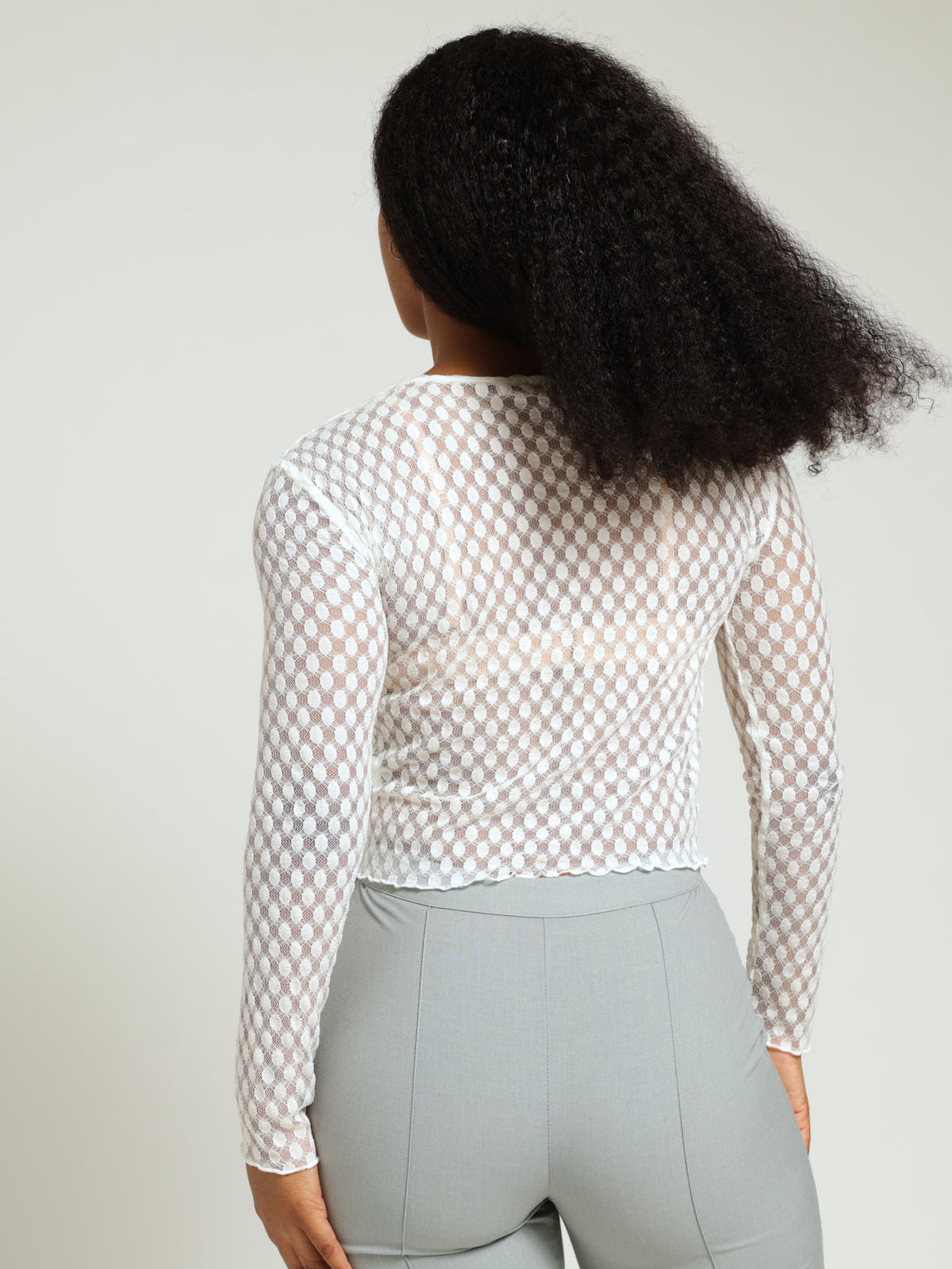 Long Sleeve Fancy Mesh Top - White – LEGiT