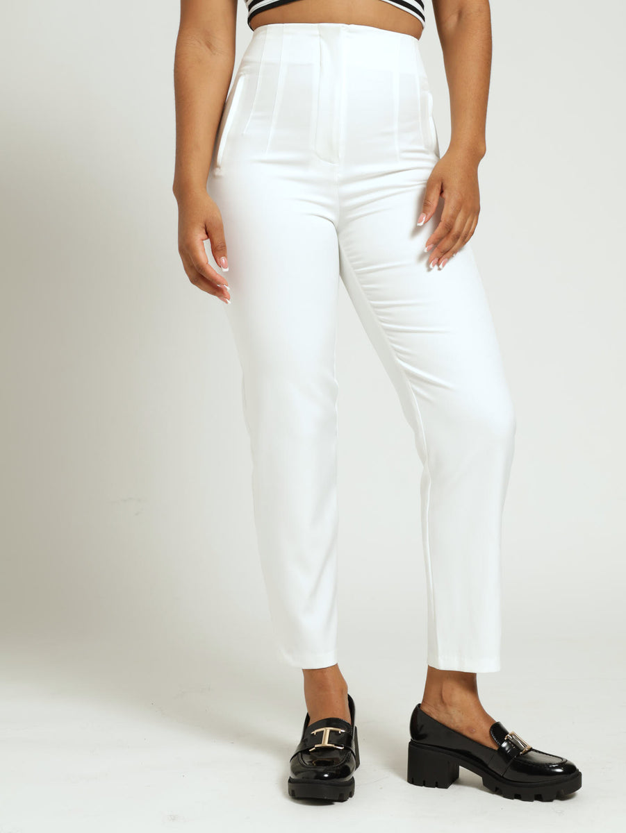 Pleated Detail Straightleg Pants - White – LEGiT