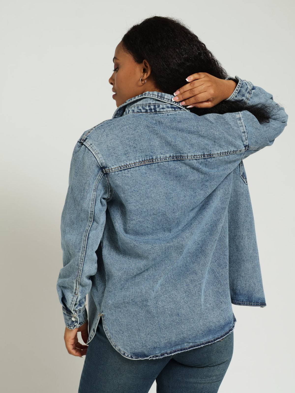 Popper Detail Denim Shacket - Medium Wash – LEGiT