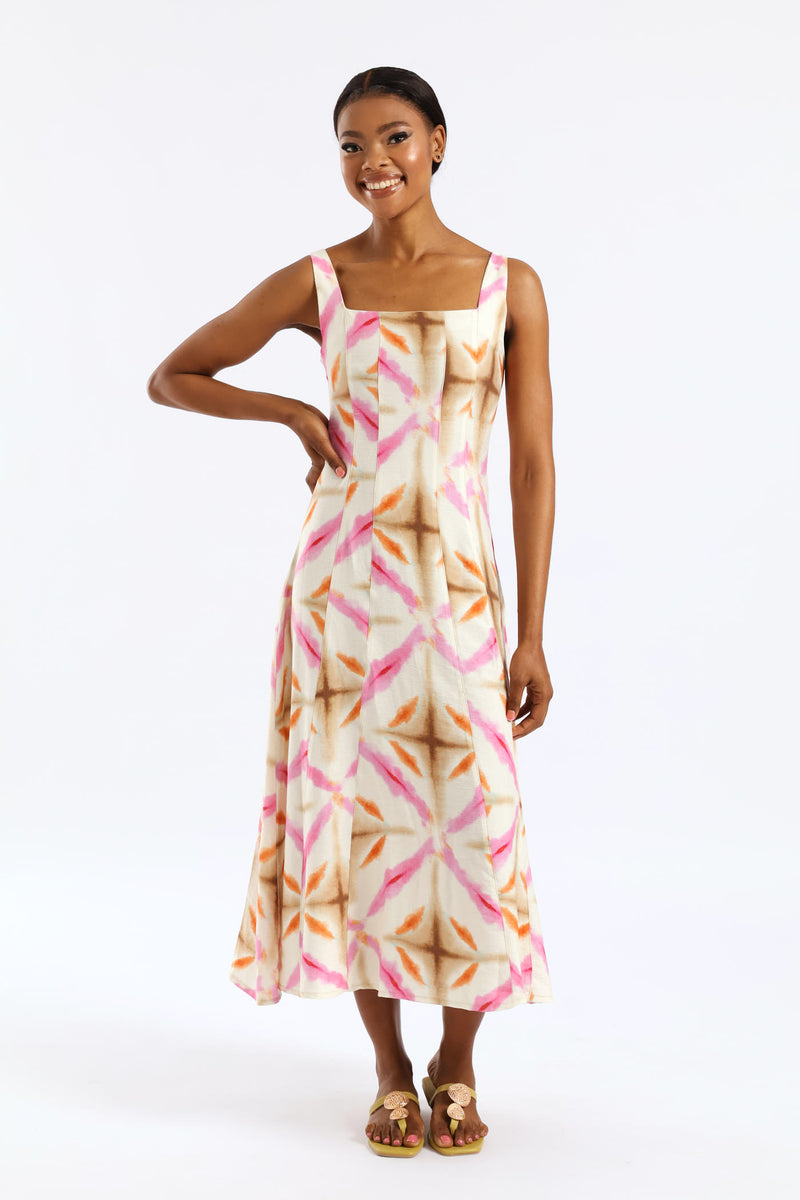 Printed Linen Look Fit And Flare Midi Dress - Multi – LEGiT