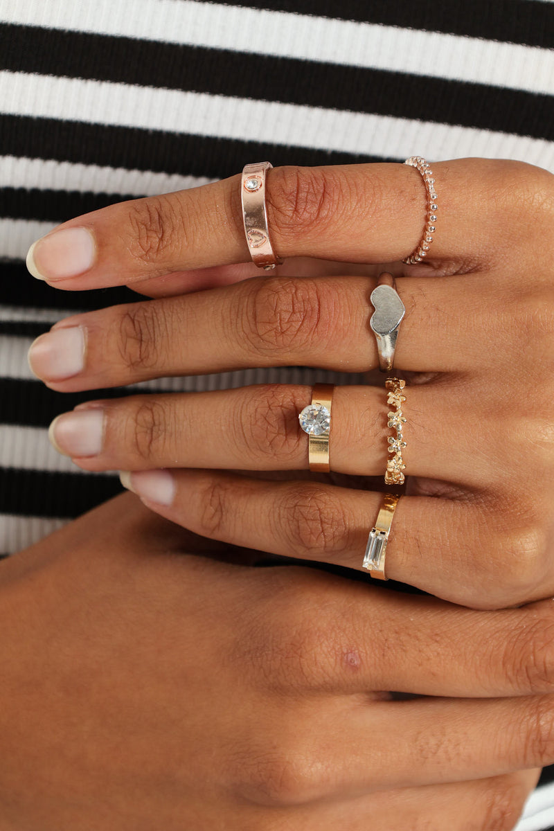 6 Pack Heart & Gem Rings - Gold – LEGiT
